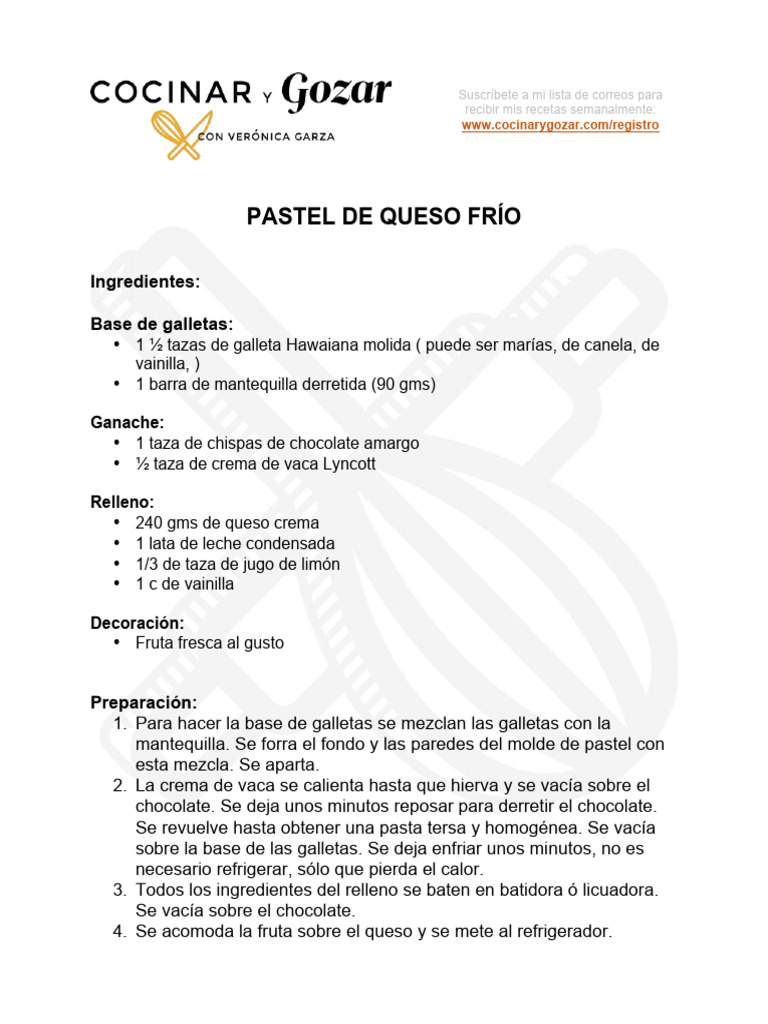 Pastel de Queso Frio | PDF