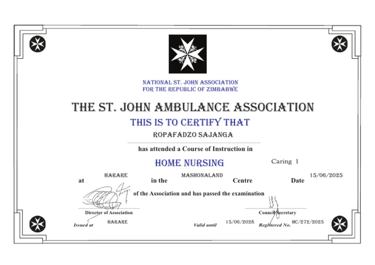 ST John Certificate | PDF