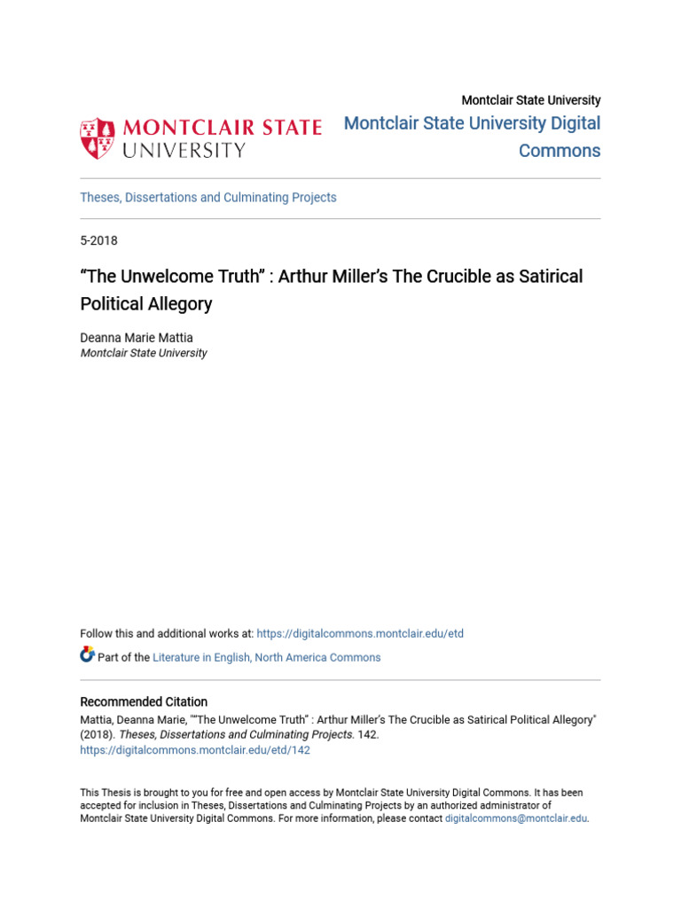 Miller's The Crucible: Satirical Allegory | PDF | Puritans | Satire