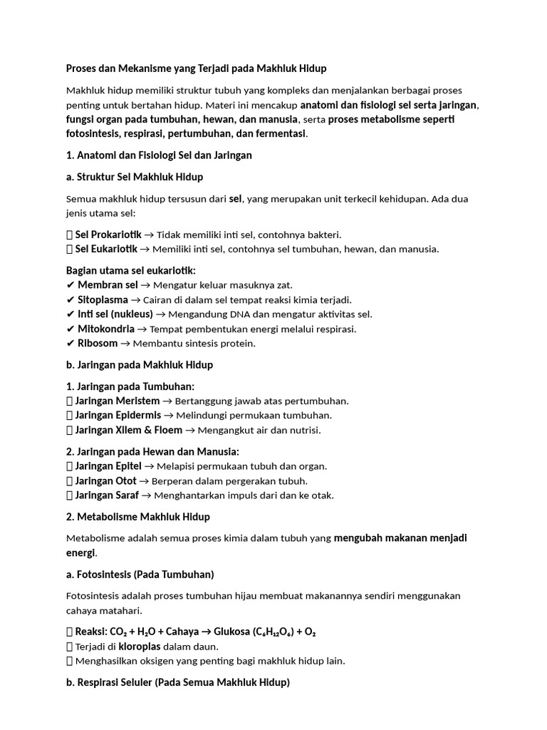 Proses Dan Mekanisme Yang Terjadi Pada Makhluk Hidup | PDF