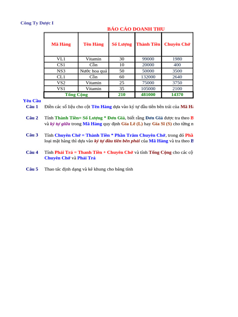 Bai Tap Thuc Hanh Excel 4 | PDF