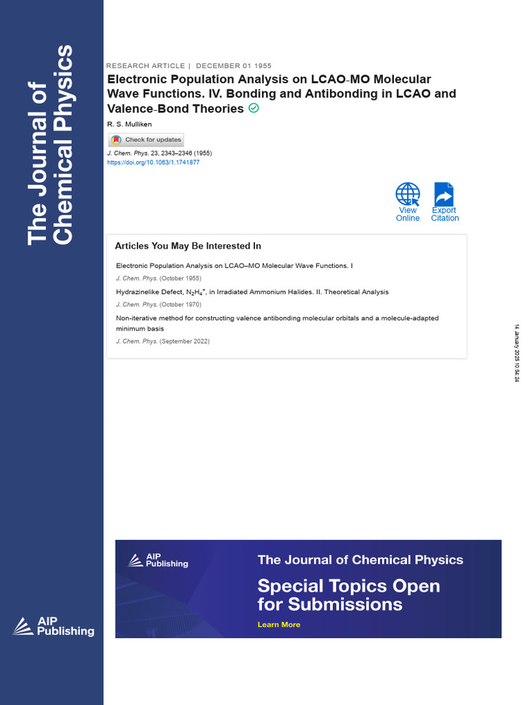 Electronic Population Analysis On LCAO MO Molecular Wave Functions. IV ...