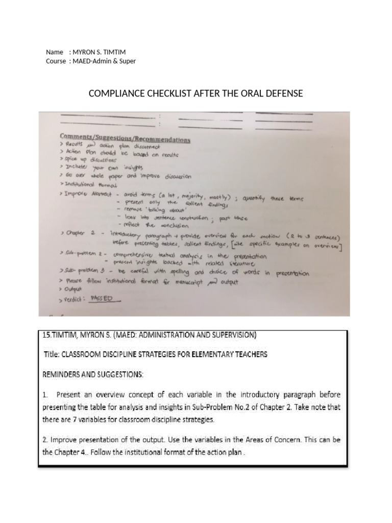 Compliance Checklist After The Oral Defense | PDF