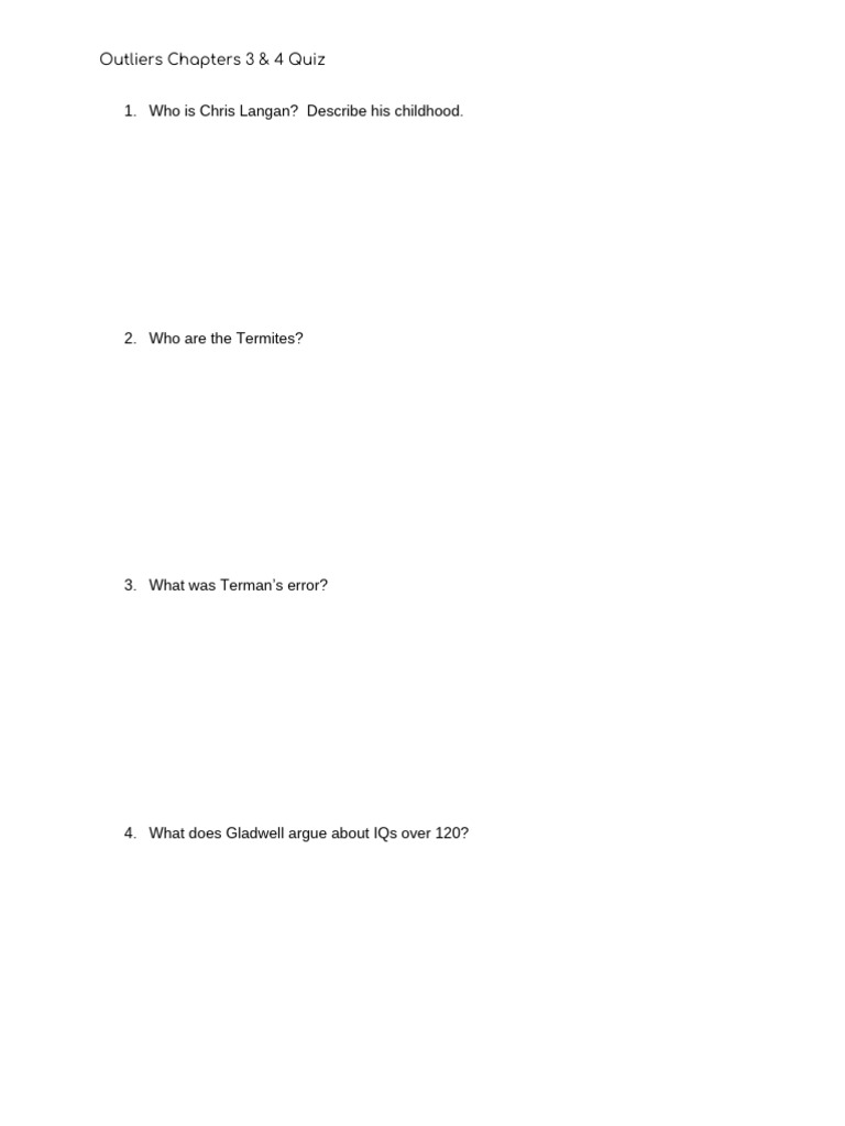 Outliers Quiz 3 & 4 | PDF | Cognition | Behavioural Sciences