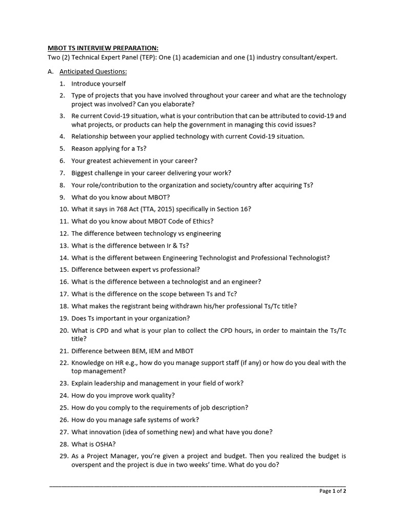 MBOT TS Interview Preparation Guide | PDF | Occupational Safety And ...