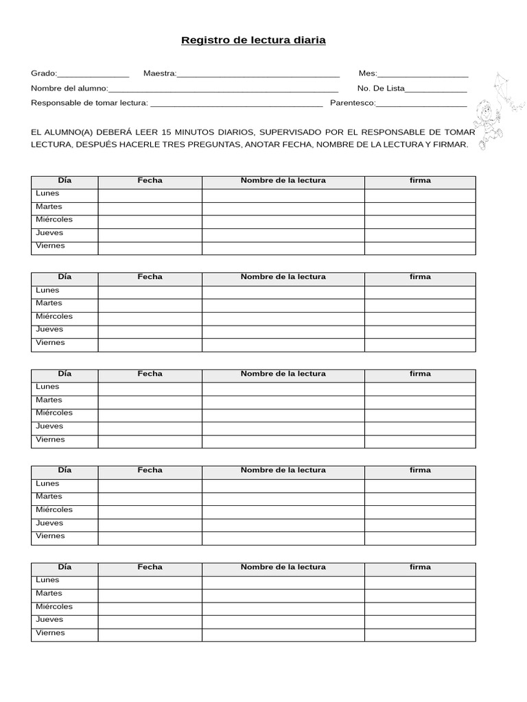 Registro de Lectura Diaria para Niños | PDF