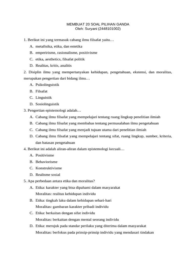 Suryani - Tugas Filsafat - Soal PG | PDF