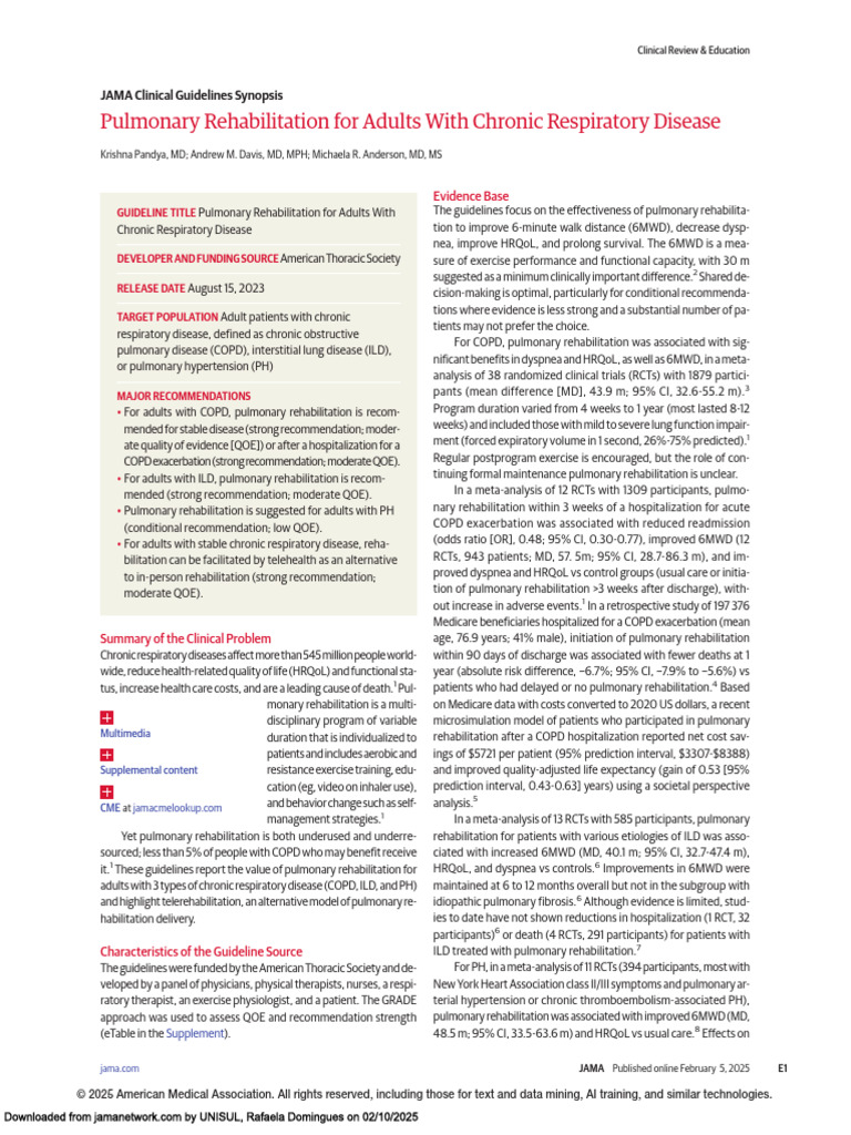 Pulmonary Rehabilitationfor Adults With Chronic Respiratory Disease ...
