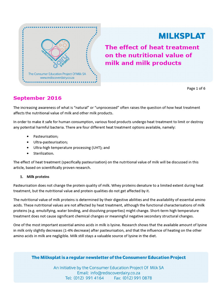 Milksplat The Effect of Heat Treatment On Nutritional Quality of Milk ...