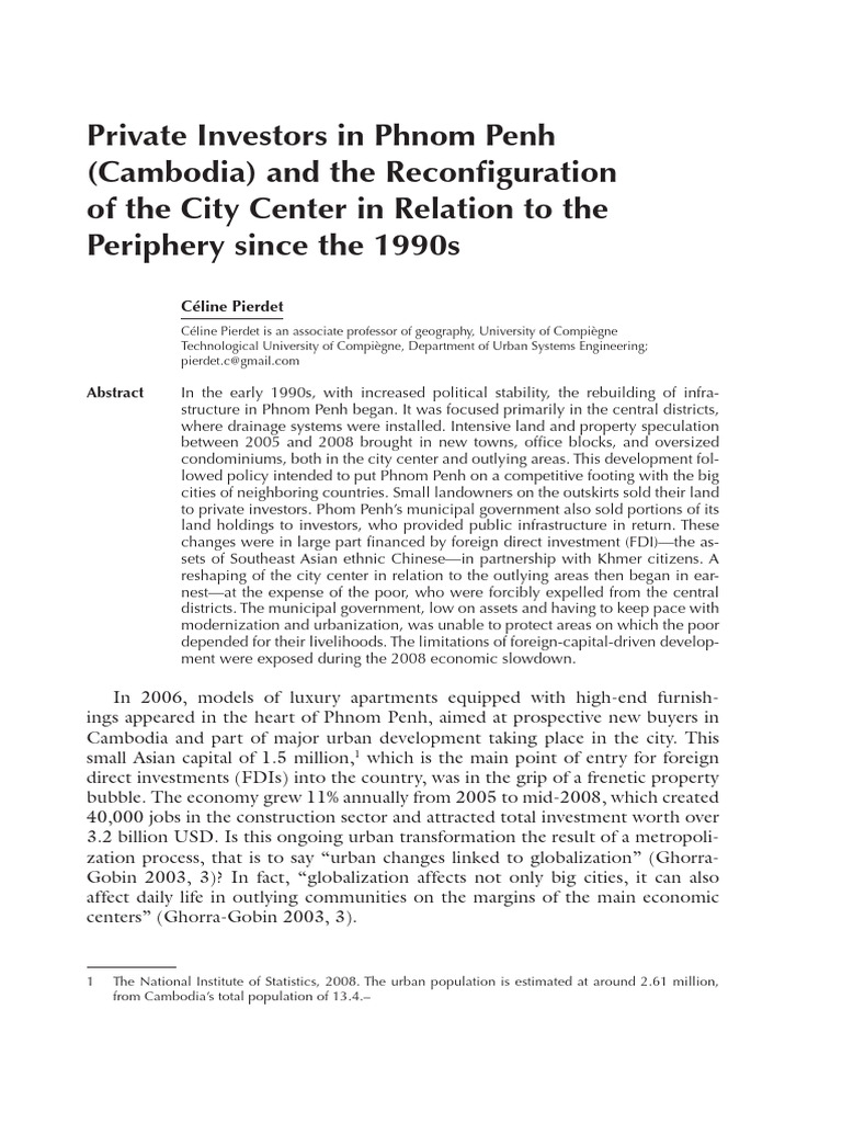 Private Investors in Phnom Penh Cambodia and The Reconfiguration of The ...