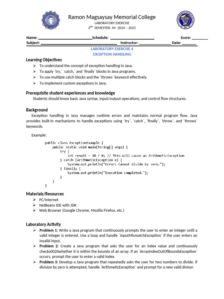Laboratory Exercise 4 Monte Alegre | PDF | Java (Programming Language) | Control Flow