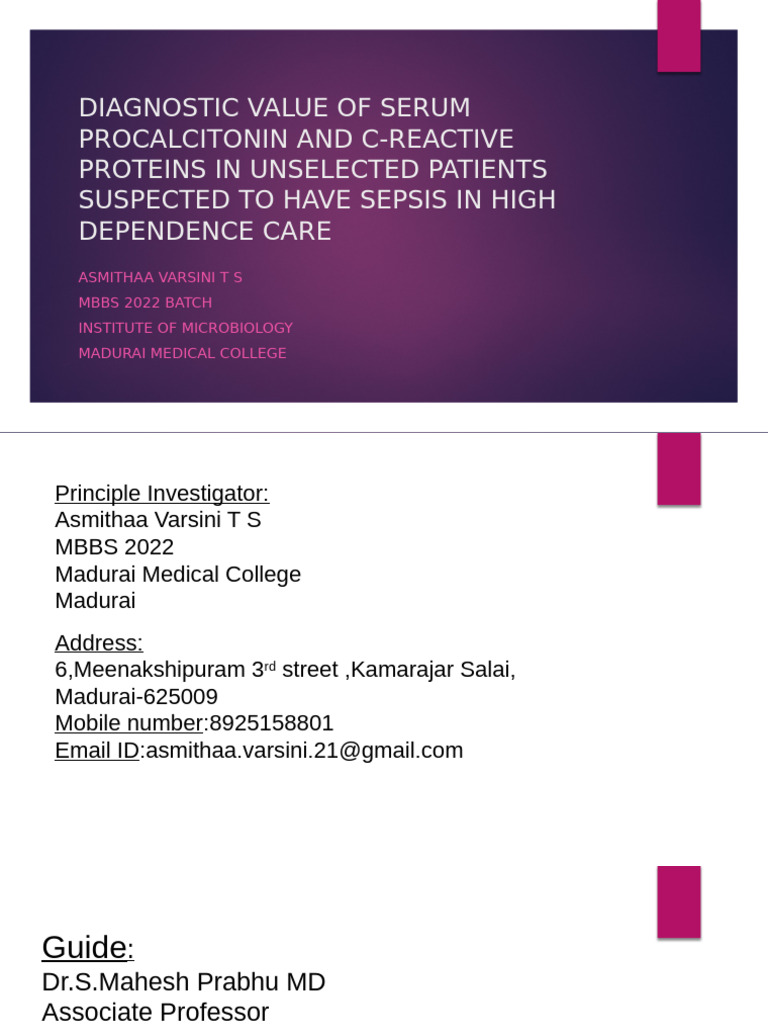 Diagnostic Value of Serum Procalcitonin and | PDF | Sepsis | Human ...