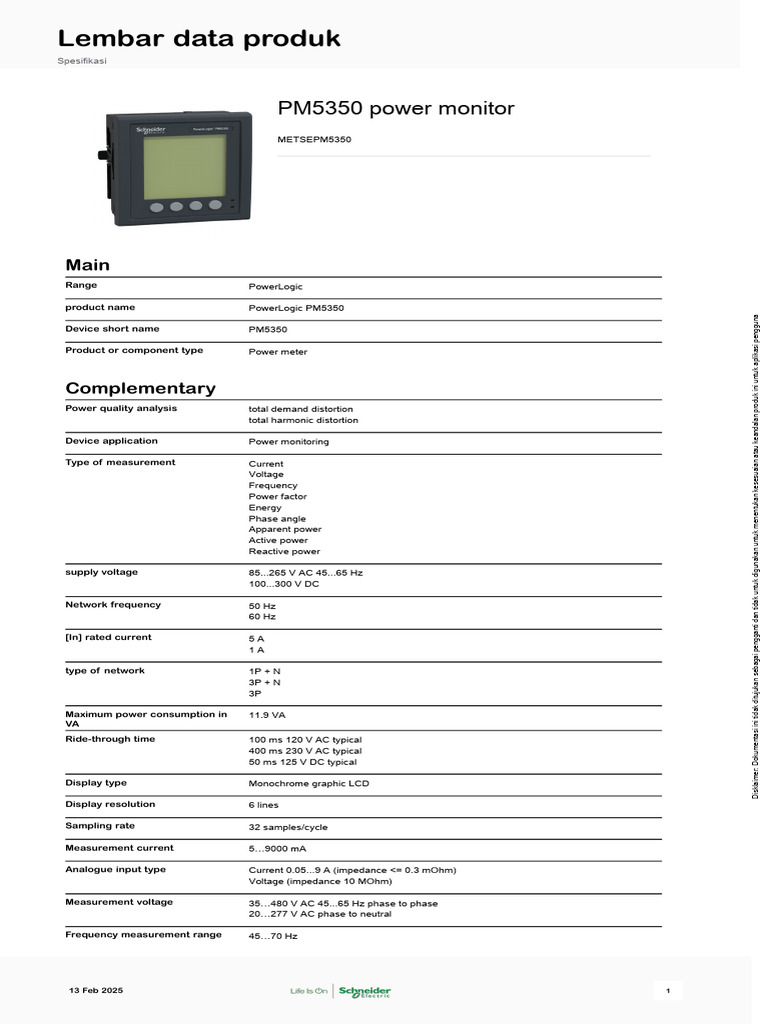 PM5350 Power Monitor Datasheet | PDF | Ac Power | Power (Physics)