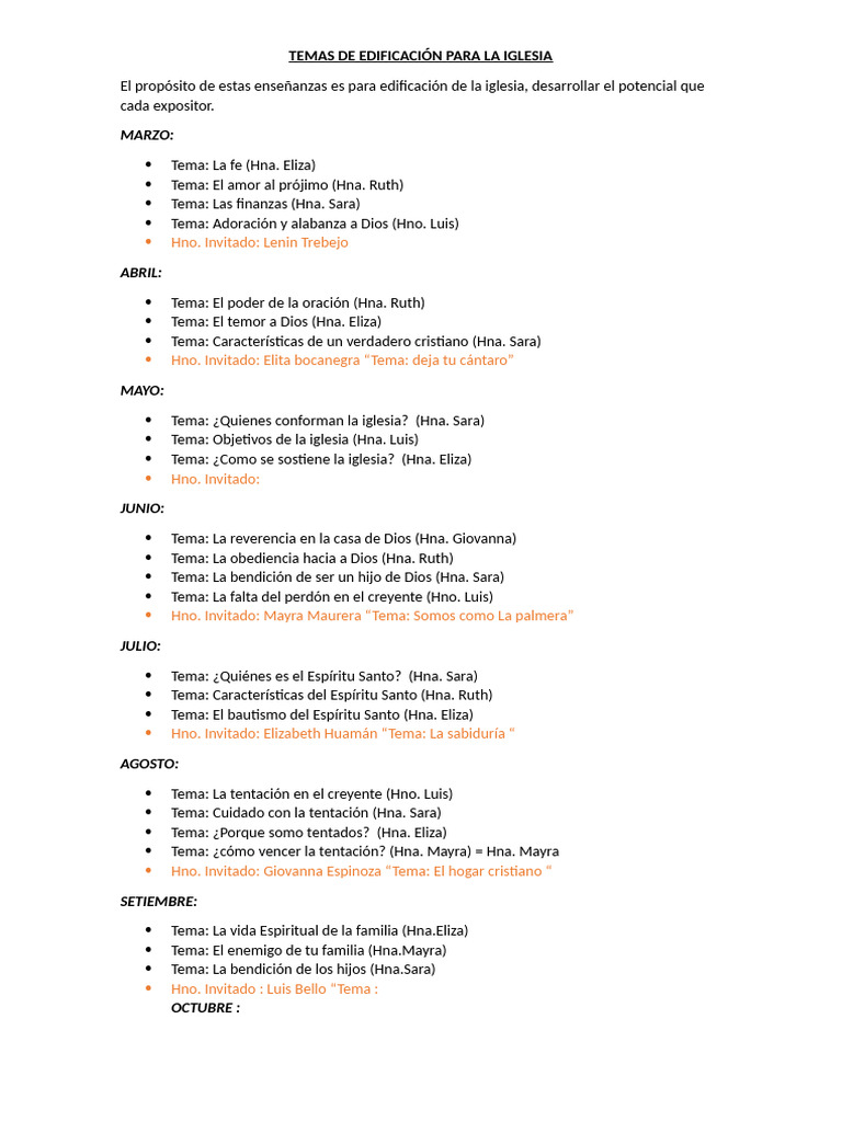 Temas de Edificación para La Iglesia | PDF