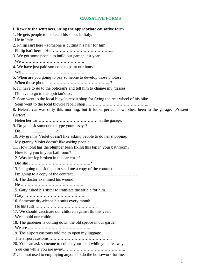 Exercises On Causative Forms | PDF