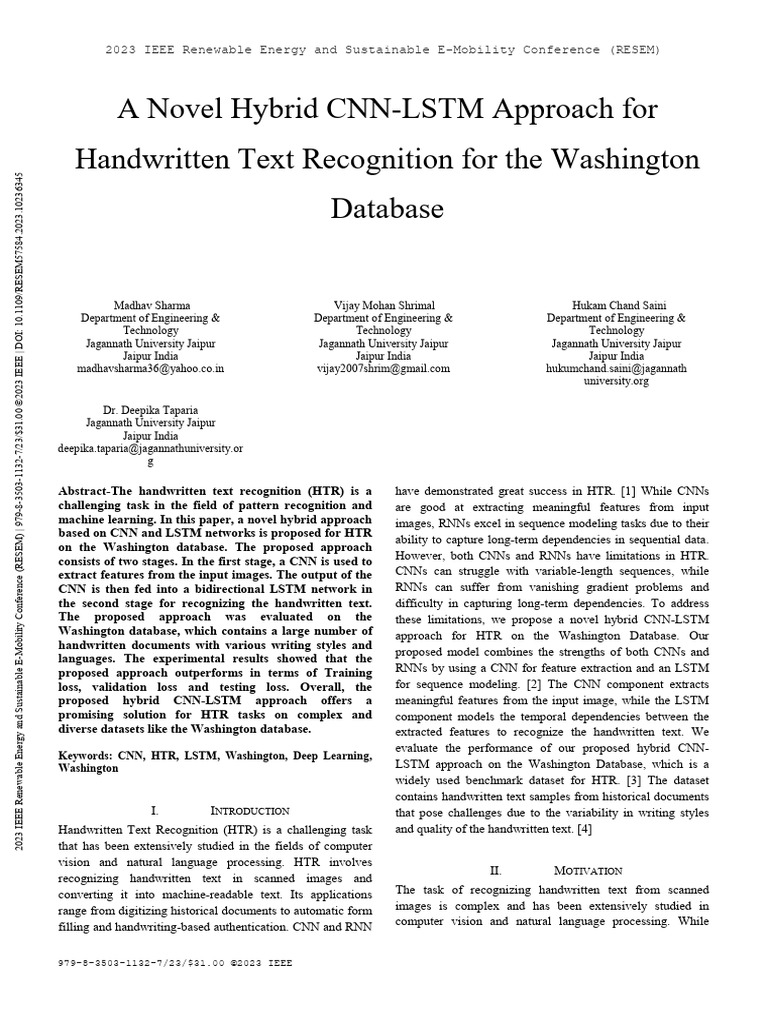 A Novel Hybrid CNN-LSTM Approach For Handwritten Text Recognition For ...