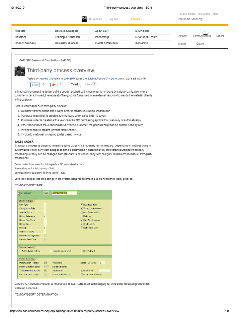 Third-Party Process in SAP SD Overview | PDF | Receipt | Goods