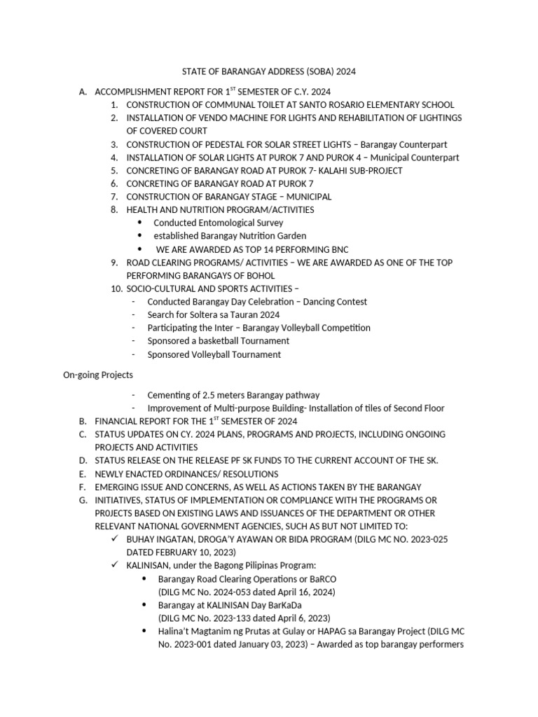 State of Barangay Address 2024 | PDF