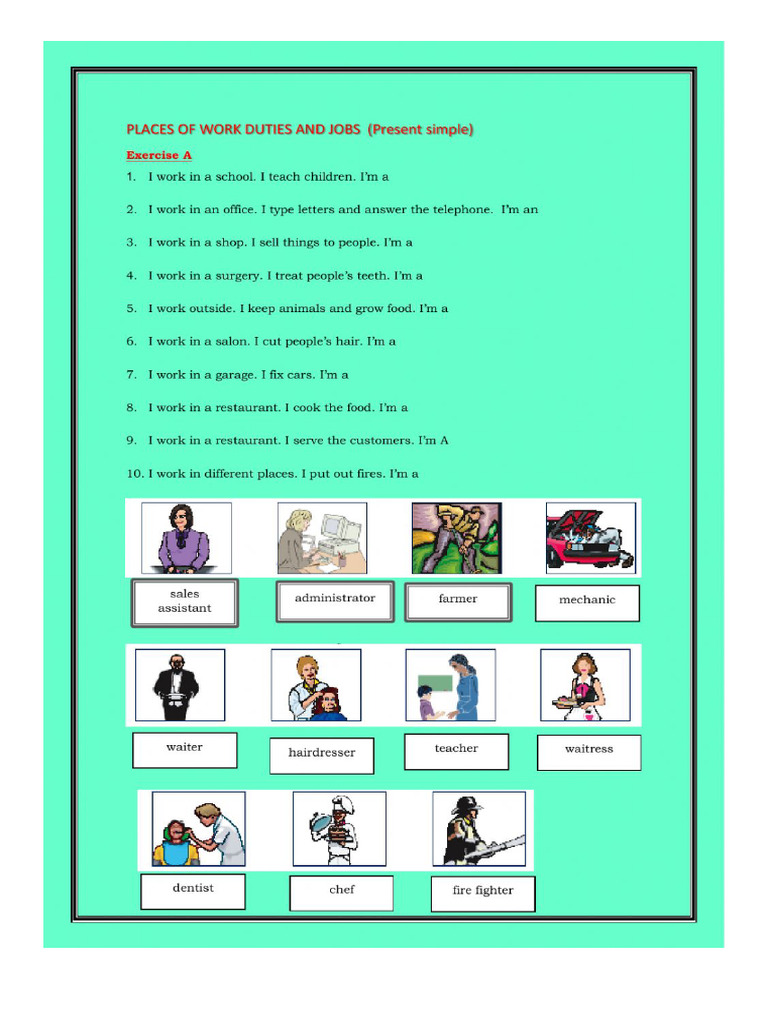 Worksheet - Jobs and Simple Present | PDF