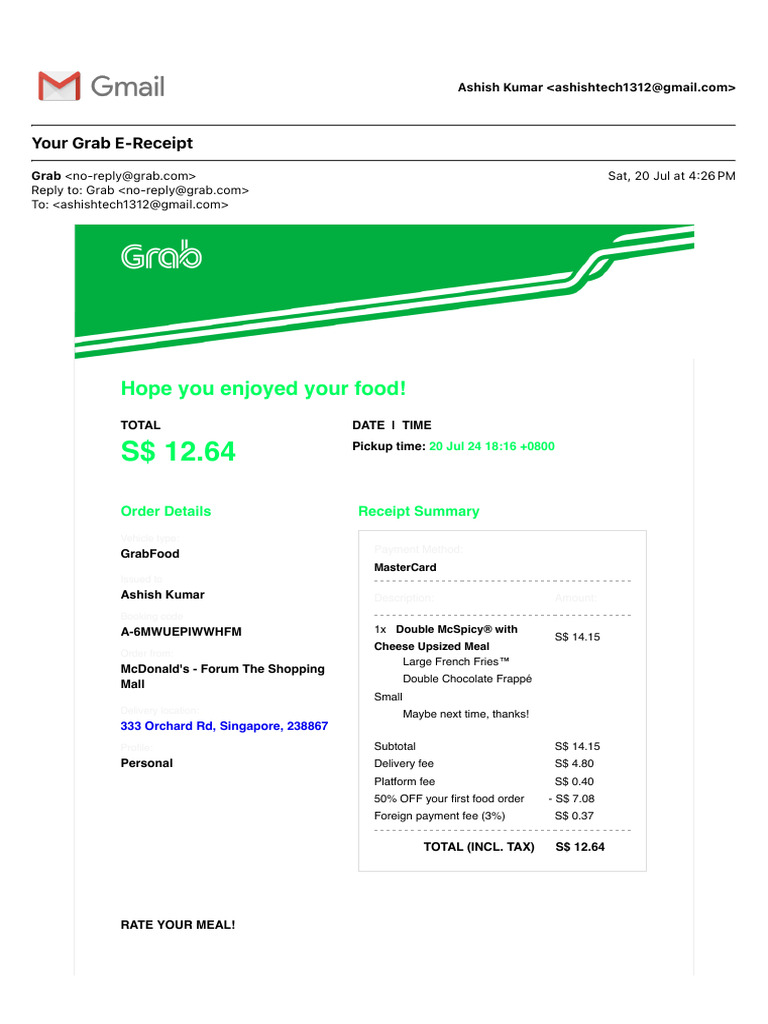 12.6$ Your Grab E-Receipt | PDF