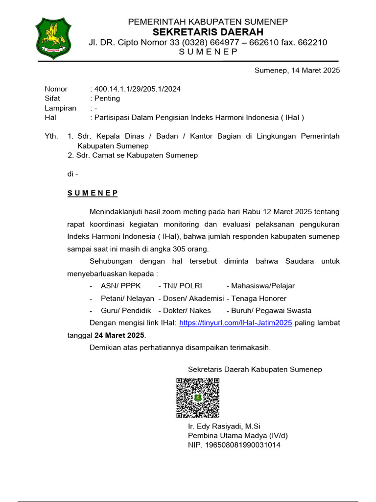 Surat IHAL (Indeks Harmoni Indonesia) | PDF