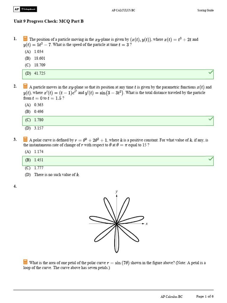 Unit 9 Progress Check MCQ Part B Ans Key | PDF | Area | Derivative
