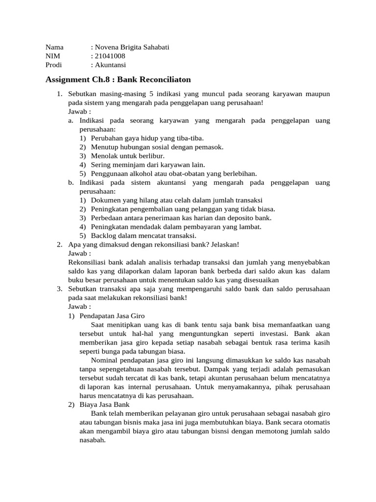 Novena Sahabati (21041008) - Assignment Ch. 8 | PDF