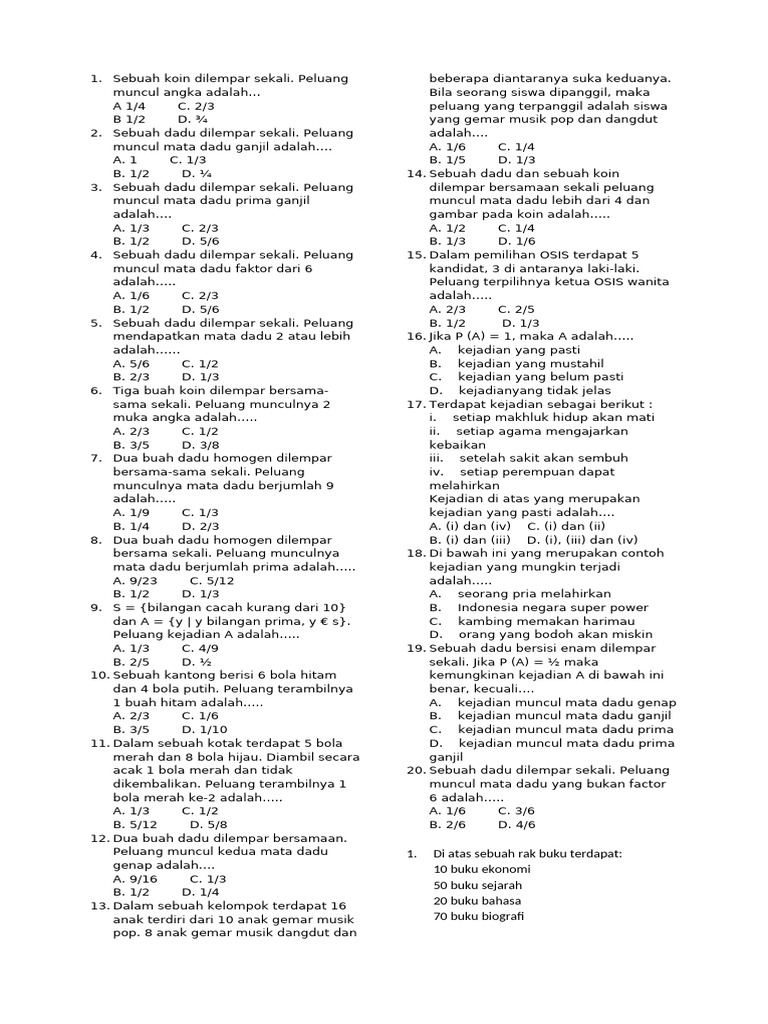 Peluang Dalam Permainan Dadu dan Koin | PDF