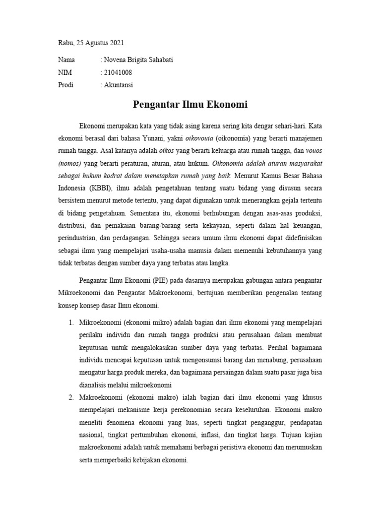 Novena Sahabati (21041008) - Pengantar Ilmu Ekonomi | PDF