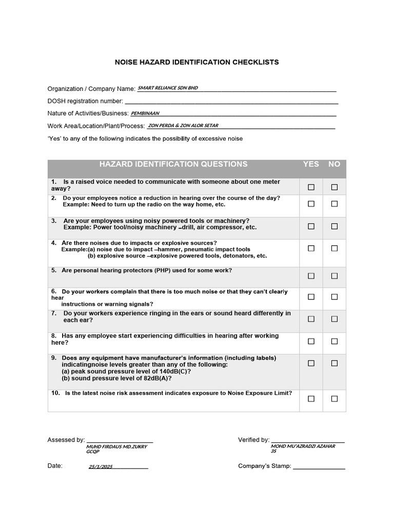 Noise Form Checklist PDF | PDF