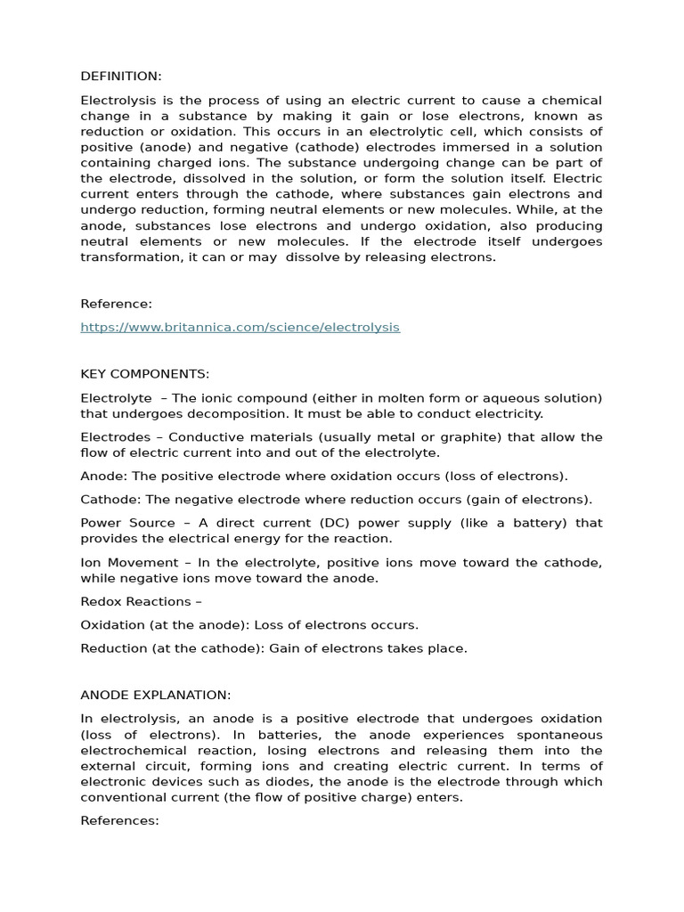 ELECTROLYSIS Content Draft | PDF | Anode | Redox