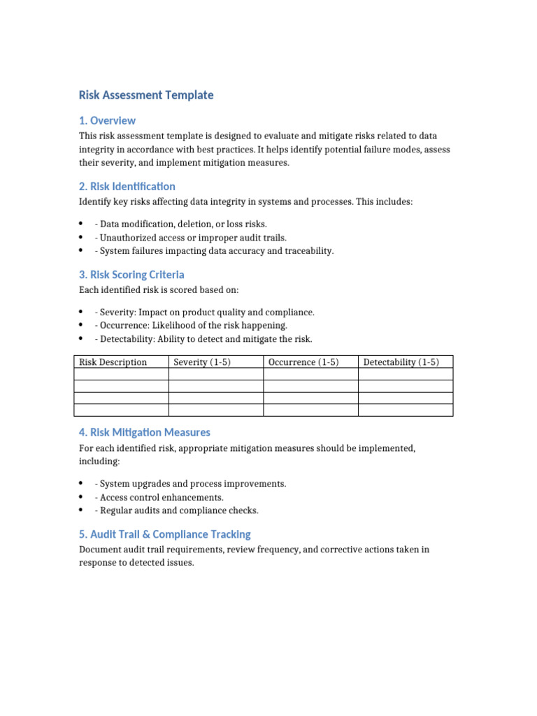 Data Integrity Risk Assessment Template | PDF
