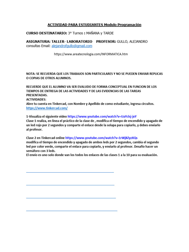 10 ACTIVIDADES PARA ESTUDIANTES Modulo Programación | PDF