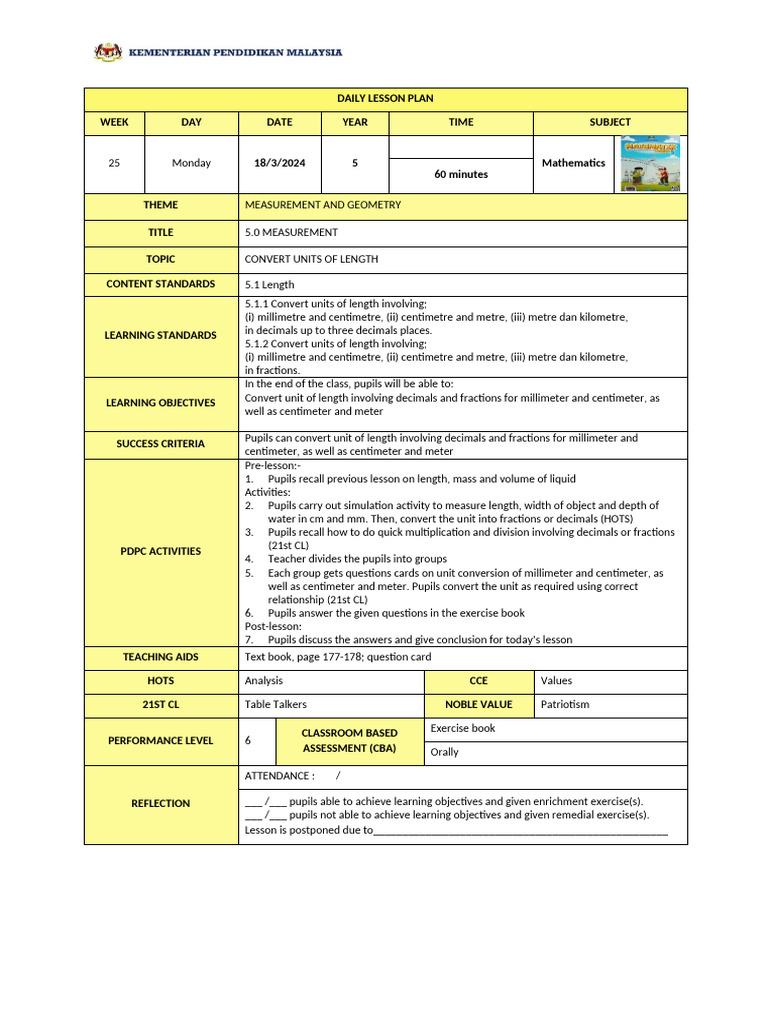 RPH MATE DLP Y5 V2 Topic 5B | PDF | Litre | Lesson Plan