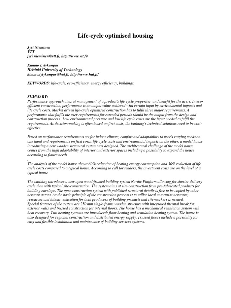 Life-Cycle Optimised Housing | PDF | Building Insulation | Life Cycle ...