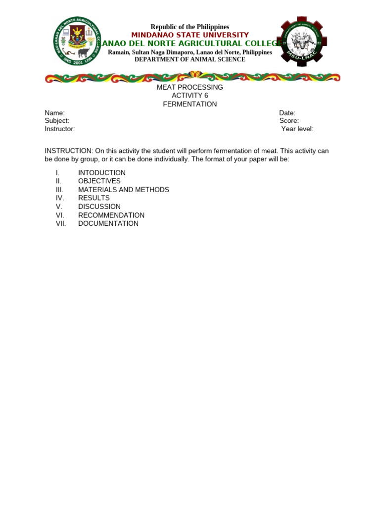 Meat Fermentation Activity Guide | PDF