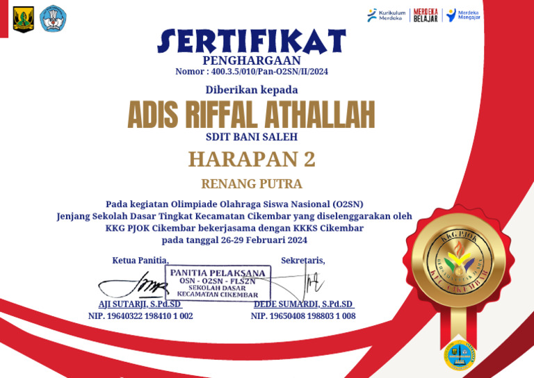 sertifikat lomba renang-adis | PDF
