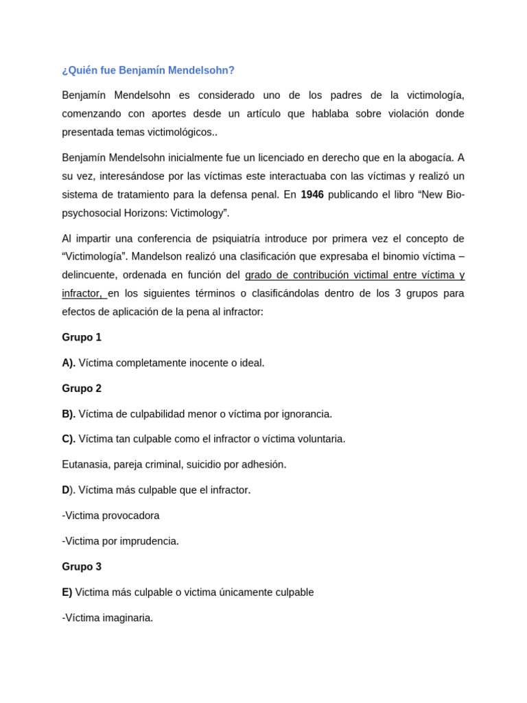 Benjamín Mendelsohn y la Victimología | PDF