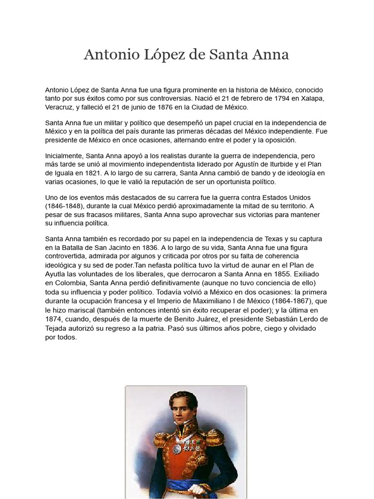 Biografía Antonio López de Santa Anna | PDF | México | Gobierno