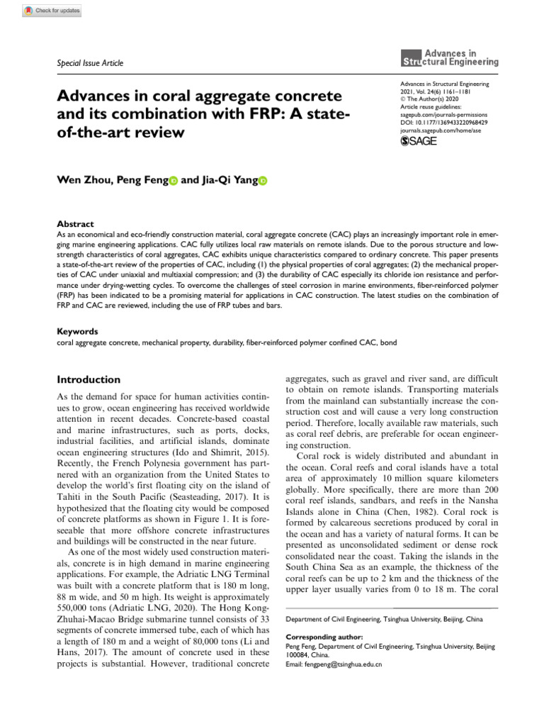 Advances in Coral Aggregate Concrete and Its Combination With FRP A ...