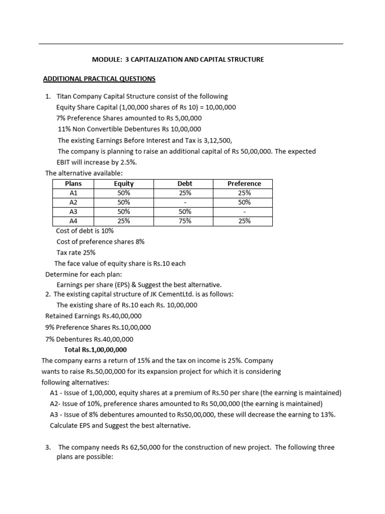 Module 3 - Capitalisation & Capital Structure - Additonal Practical Question | PDF | Capital ...