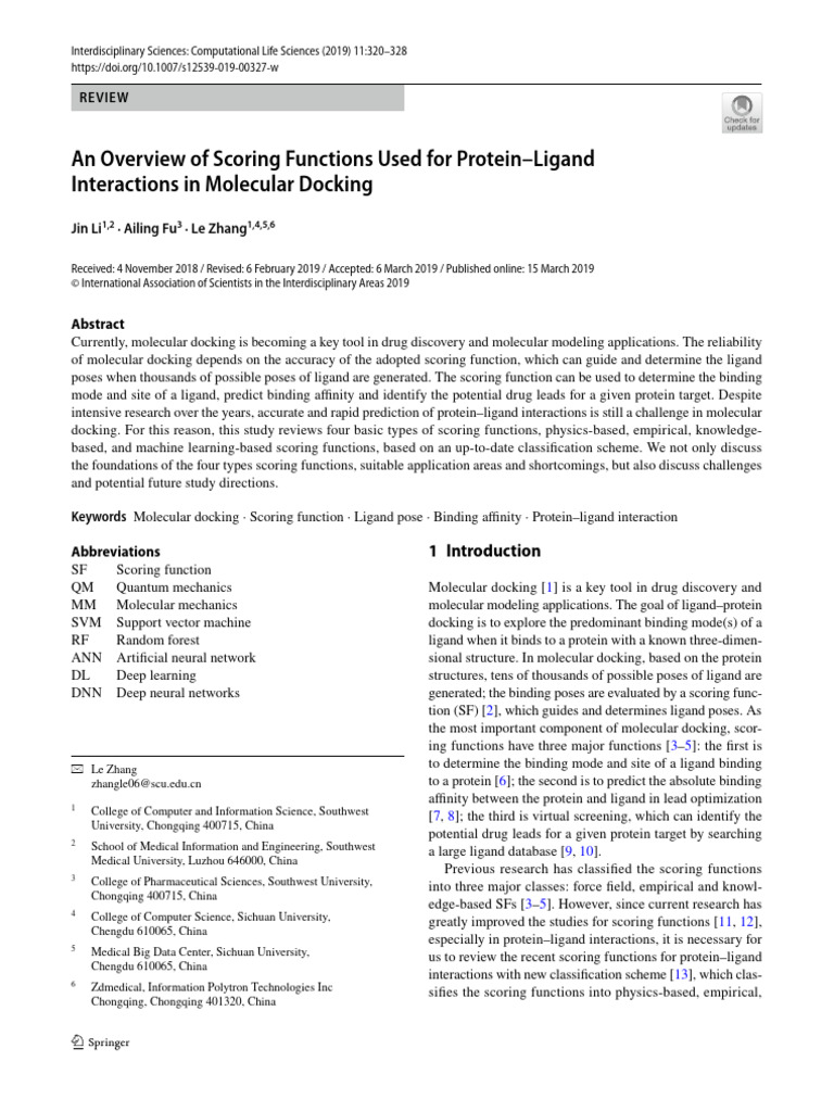 Protein-Ligand Interaction Scoring Functions | PDF | Docking (Molecular ...