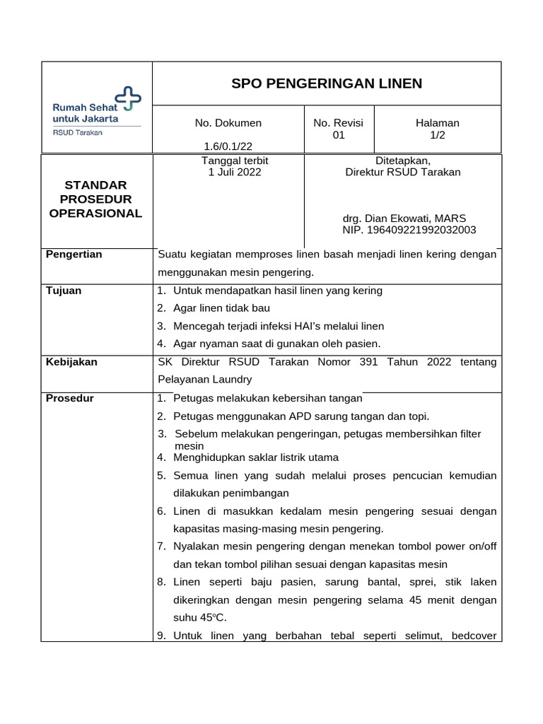 Spo Pengeringan Linen | PDF