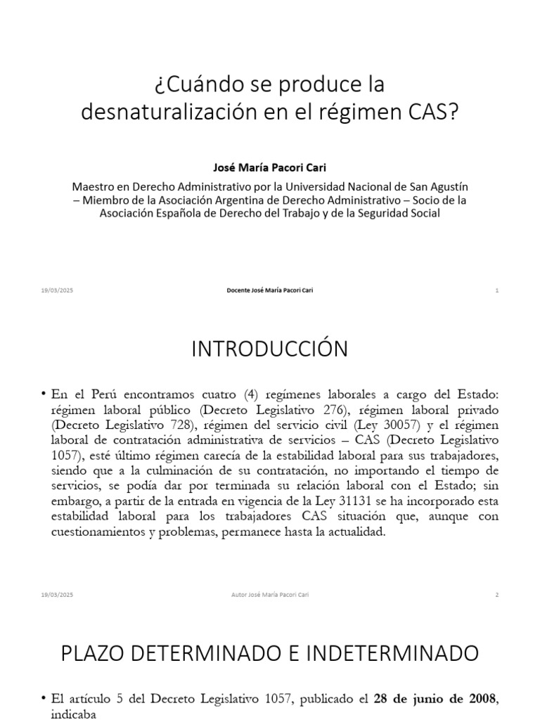 Desnaturalización Cas - Diapositivas - Autor José María Pacori Cari | PDF | Derecho laboral ...