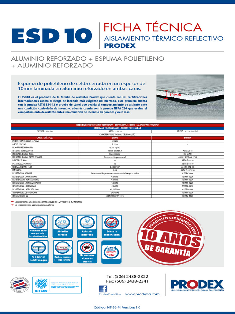 Ficha Tecnica Aislamiento ESD10 | PDF | Aislamiento térmico | Termodinámica