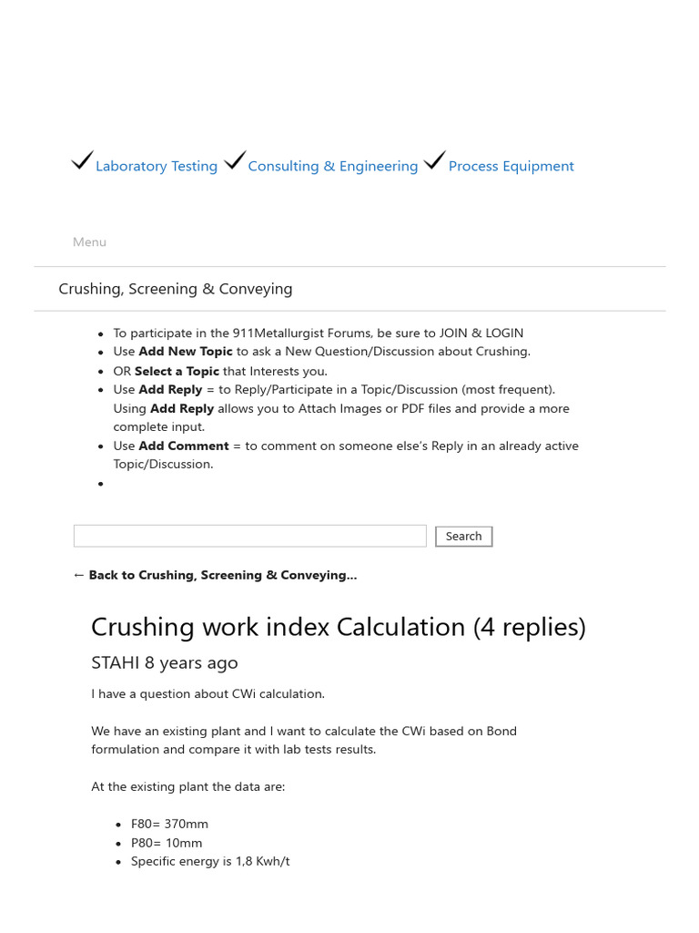 Crushing Work Index Calculation - Crushing, Screening & Conveying ...