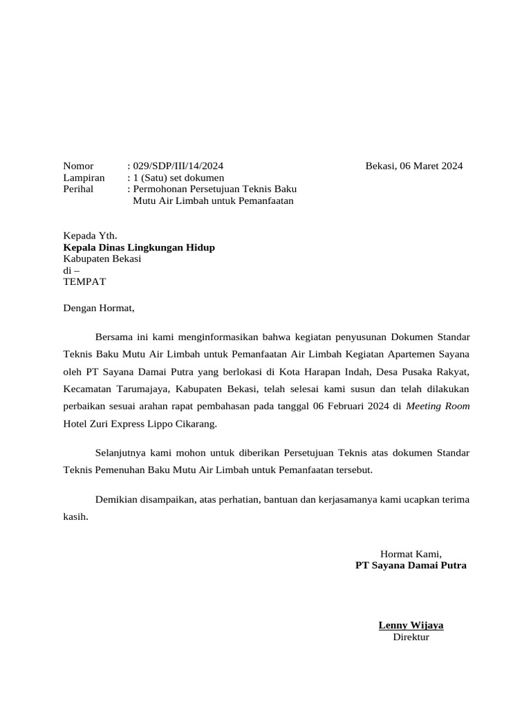 Draft Surat Permohonan Rekomendasi Pertek BMAL Sayana | PDF