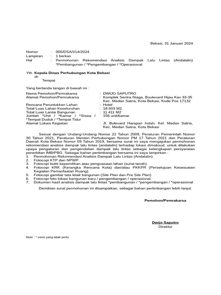 Surat Permohonan Andalalin | PDF