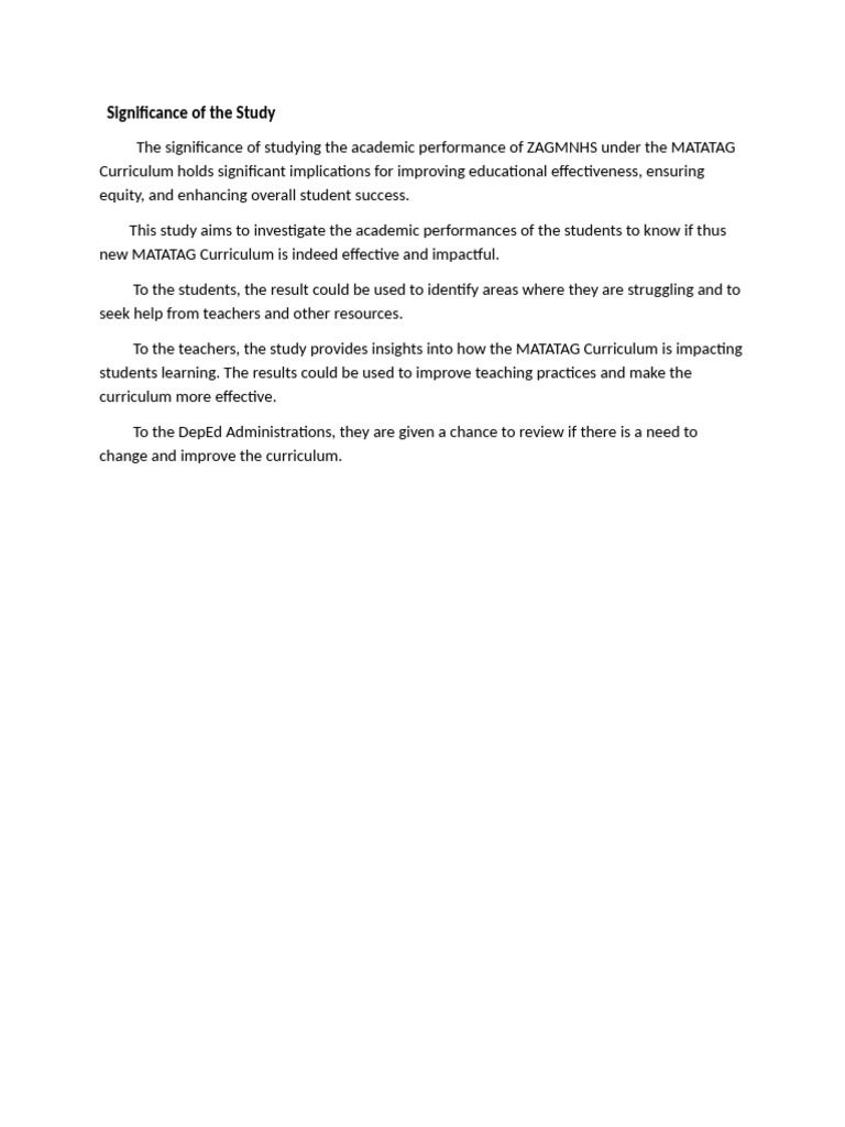 Significance of The Study | PDF