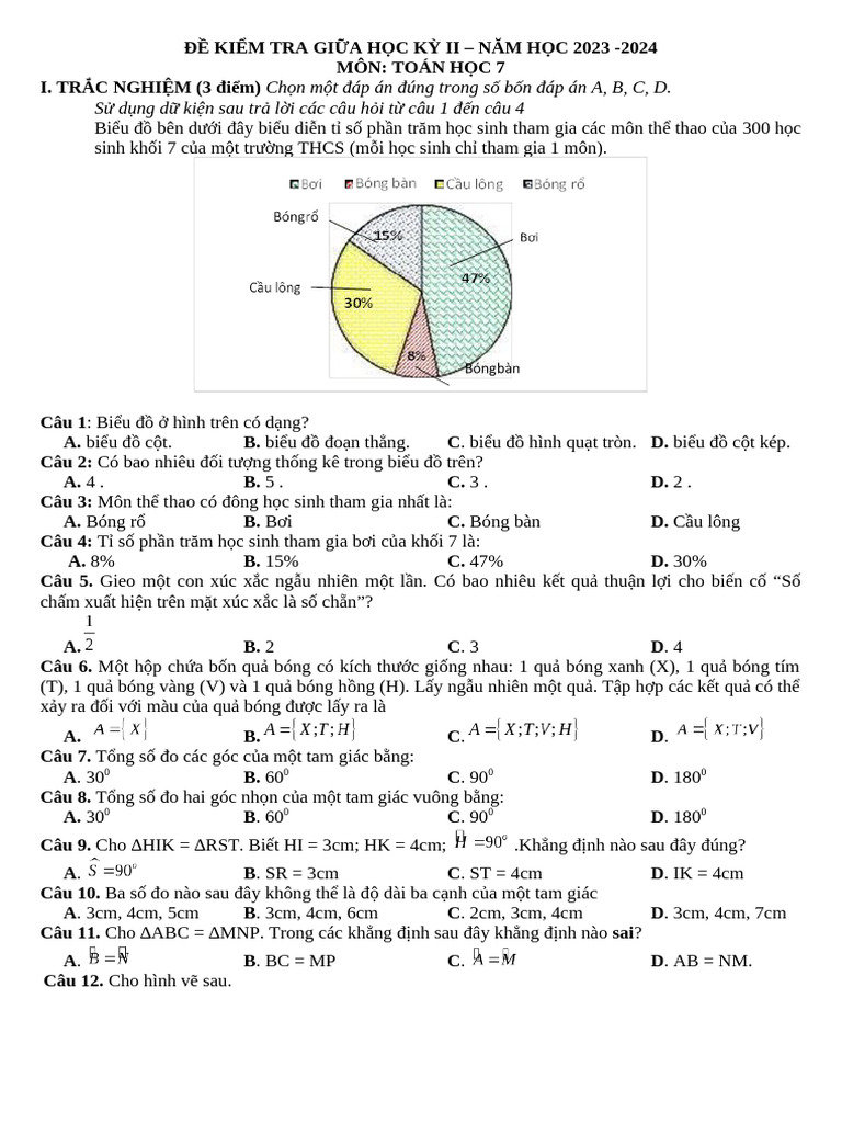 T7 Đề GK2 Toán Học 7 | PDF